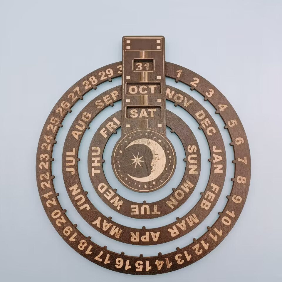 Wooden Rotating Circular Perpetual Calendar – flownwing