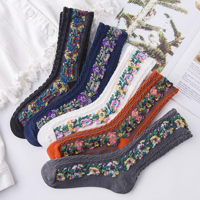 Vintage Embroidered Floral Socks (5 pairs) – flownwing